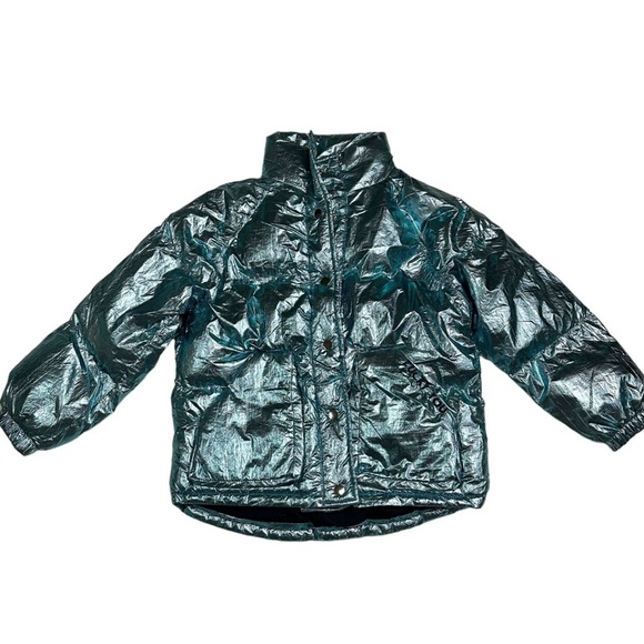 Zara | Jackets & Coats | Zara Blue Metallic Jacket | Poshmark